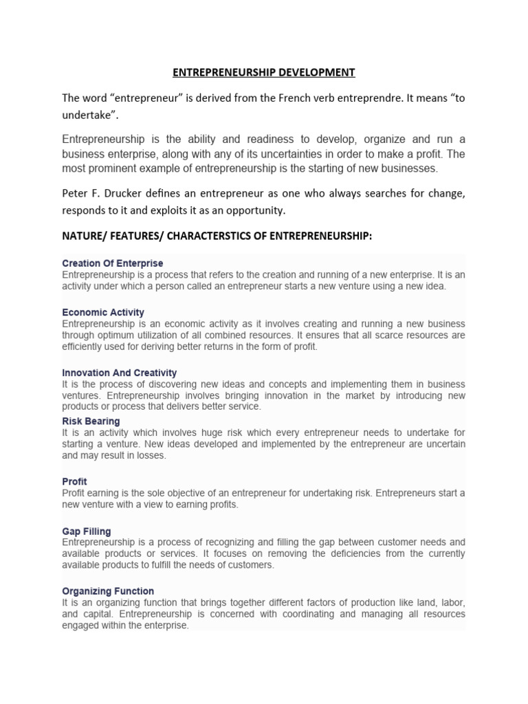 Entrepreneurship Development Overview | PDF | Franchising ...