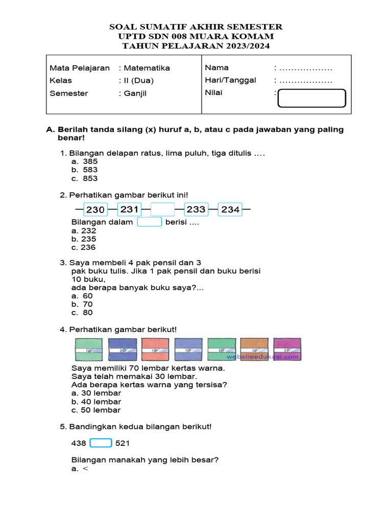 Soal SAS MTK Kelas 2 | PDF | Griya & Taman