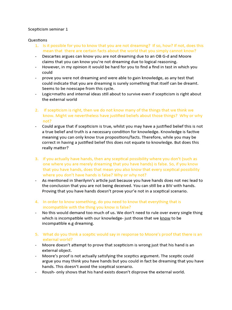 Scepticism Seminar 1 | PDF | Knowledge | Skepticism