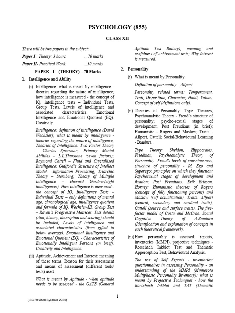 ISC Psychology | PDF | Mental Disorder | Stress (Biology)