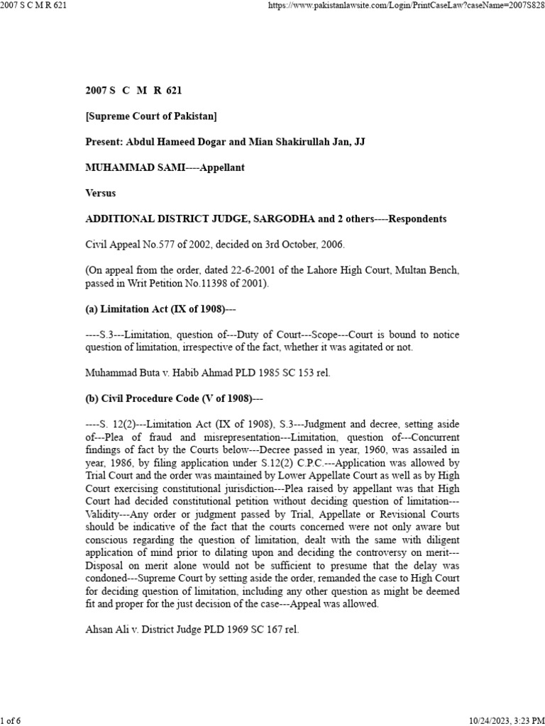 2007 S C M R 621 | PDF | Lawsuit | Judgment (Law)