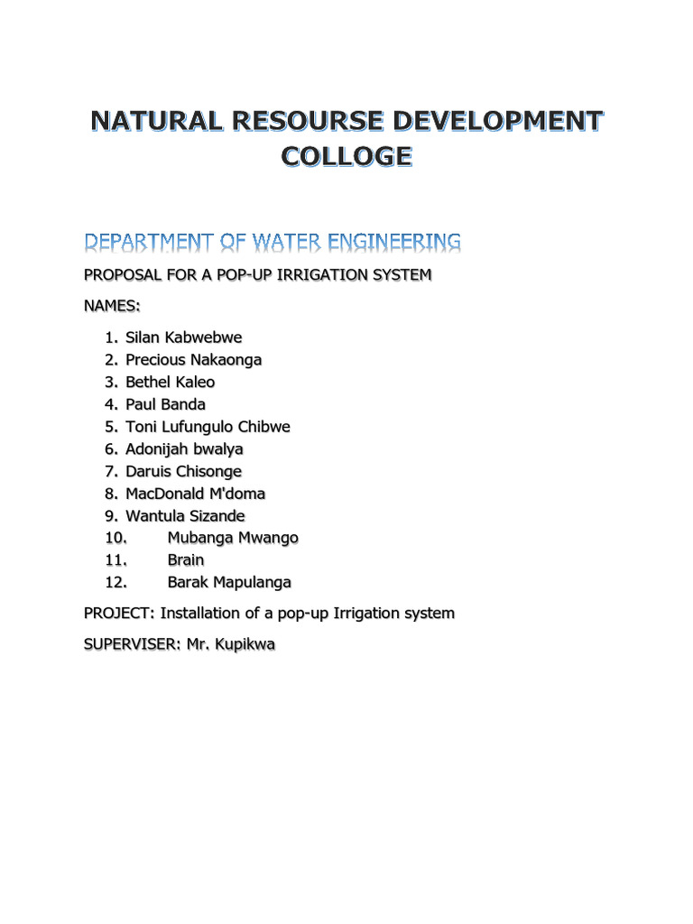 POP Up SYSTEM PROPOSAL | PDF | Irrigation | Water Conservation