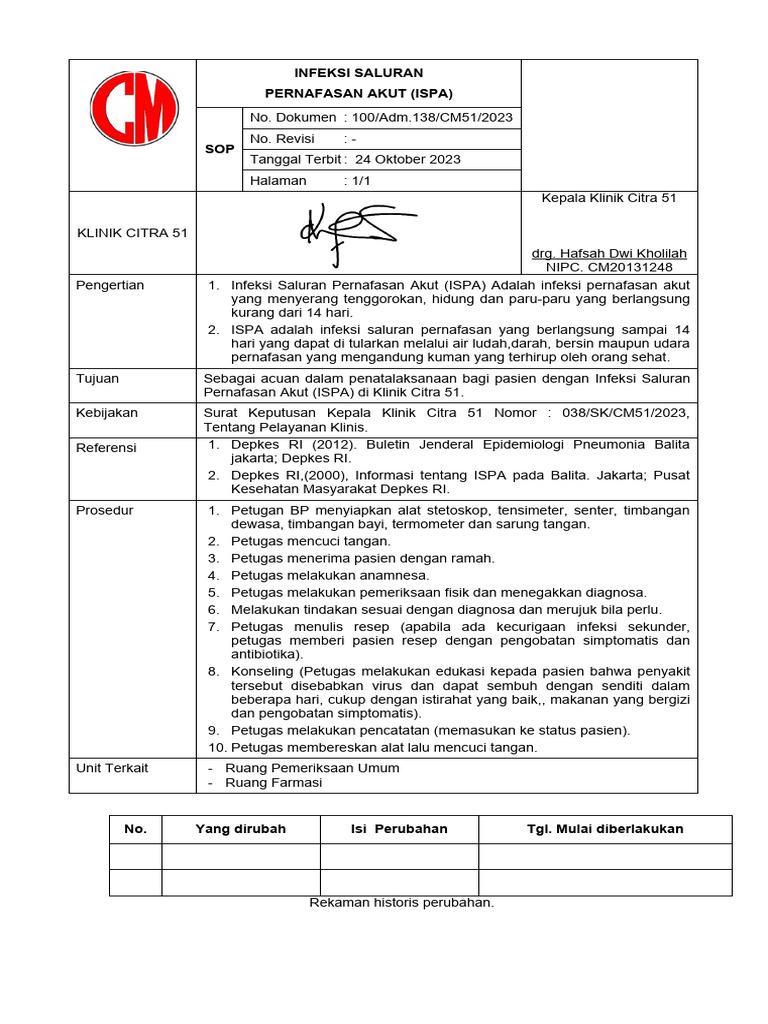Sop Infeksi Saluran Pernafasan Akut (Ispa) | PDF