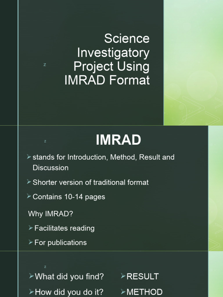 Science Investigatory Project With IMRAD Format | PDF