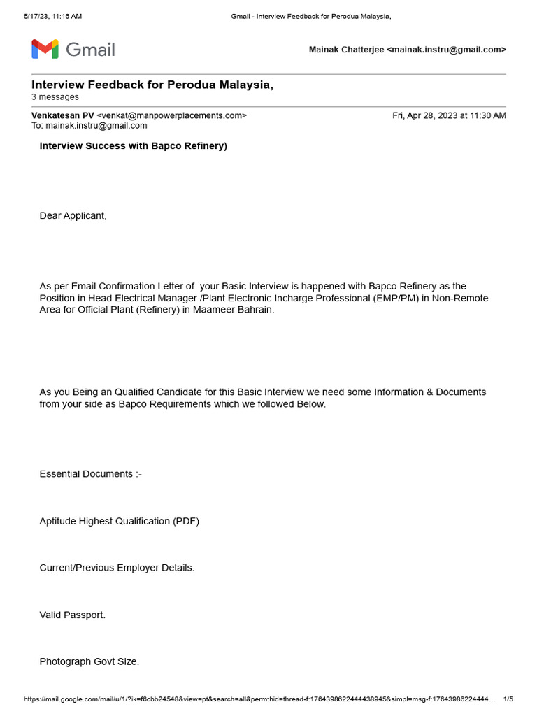 Gmail - Interview Feedback For Perodua Malaysia | PDF | Gmail