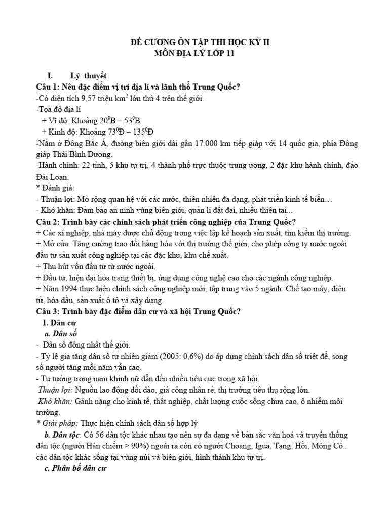 De Cuong HKII Khoi 11 | PDF