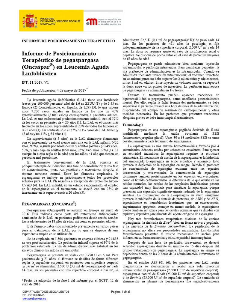 IPT Pegaspargasa Oncaspar LAL | PDF | Medicina | Especialidades Medicas