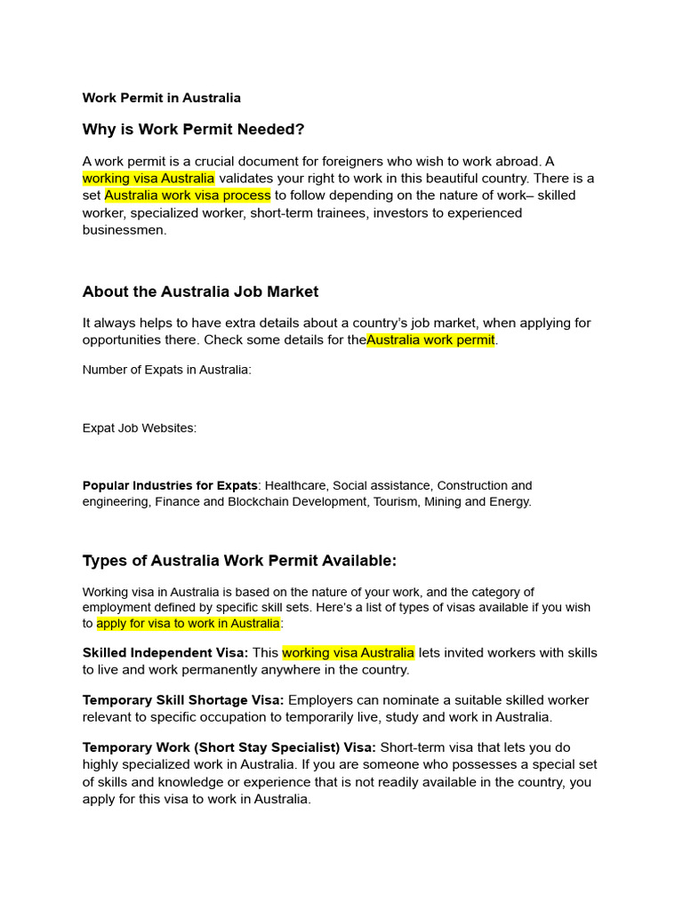 6149714953ad6071f4a1e2f2 - Work Permit Australia | PDF | Travel Visa ...