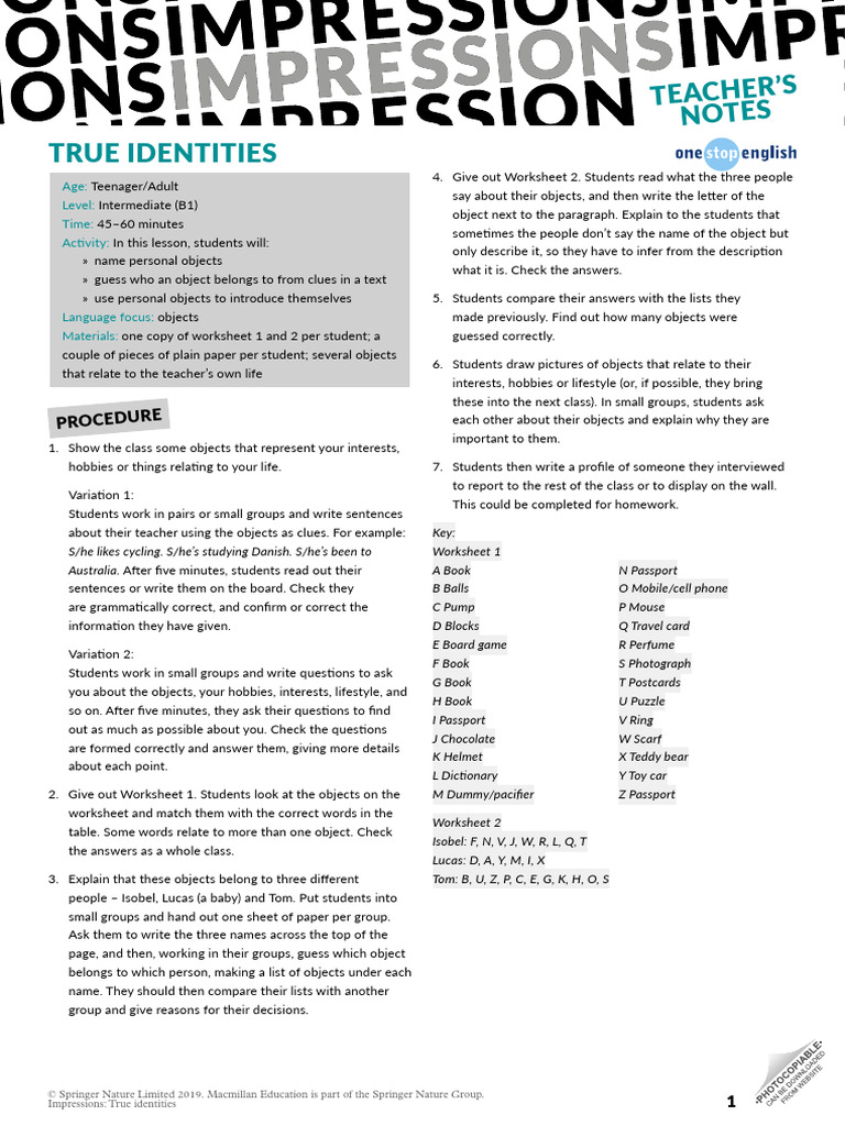 Impressions True Identities | PDF