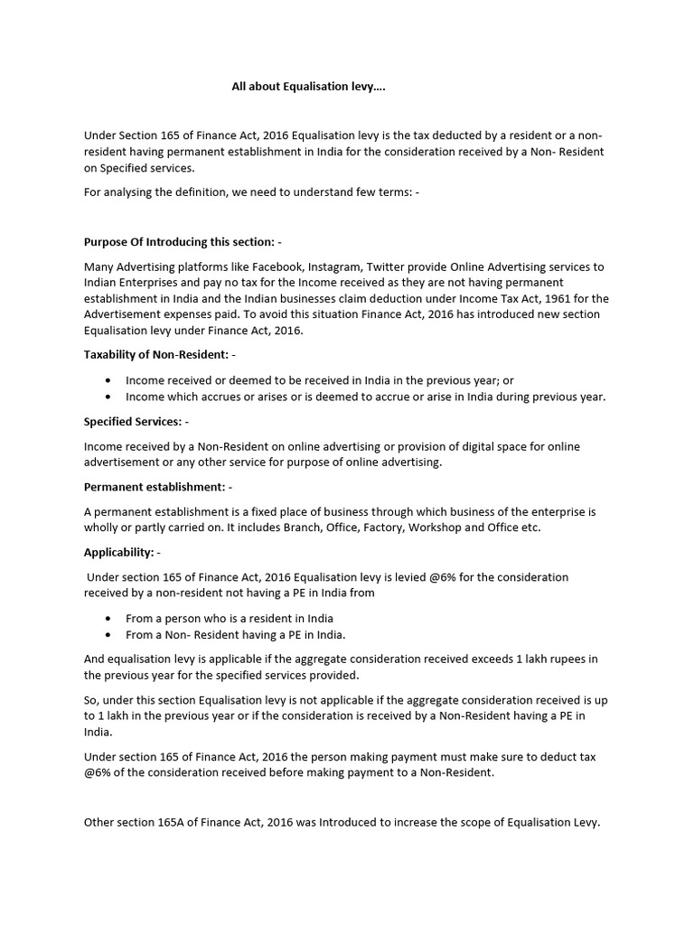 An Overview On Equalization Levy | PDF | Taxes | Permanent Establishment