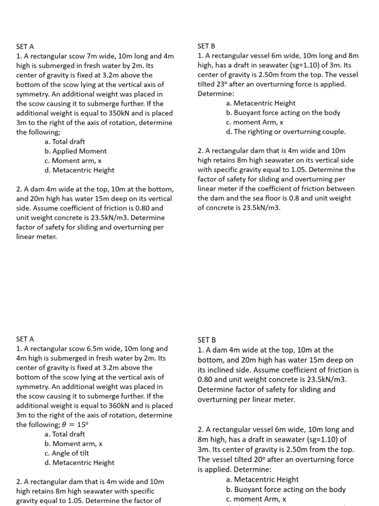 Quiz 3 - Dams and Stability | PDF | Buoyancy | Dam