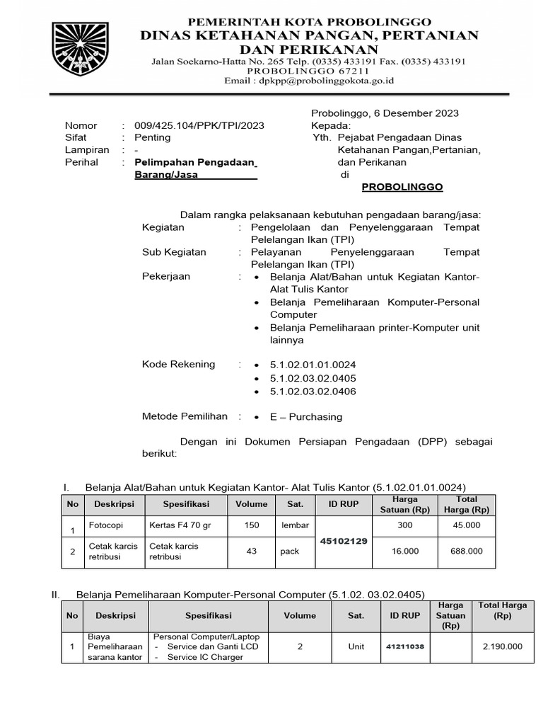 Surat Pelimpahan des tpi 9 (RUP) | PDF