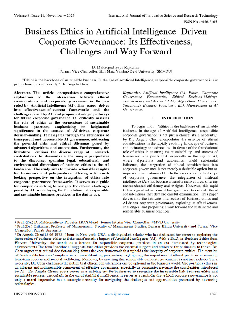 AI Ethics in Corporate Governance Challenges | PDF | Intelligence (AI ...