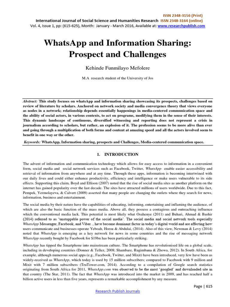 WhatsApp and Information Sharing Prospec | PDF | Computer Network | Mass Media