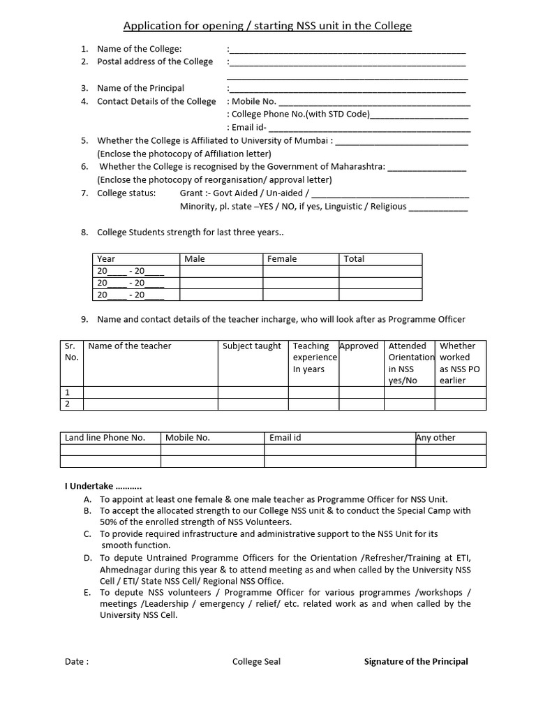 College NSS Unit Application Form | PDF | Career & Growth | Business
