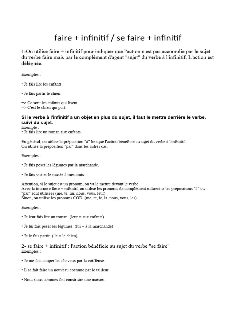 Faire + Infinitif Se Faire + Infinitif | PDF | Arts du langage et discipline
