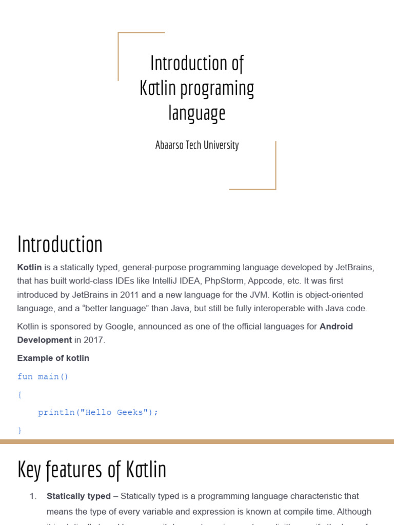 Introduction of Kotlin Programing Language | PDF | Java (Programming ...