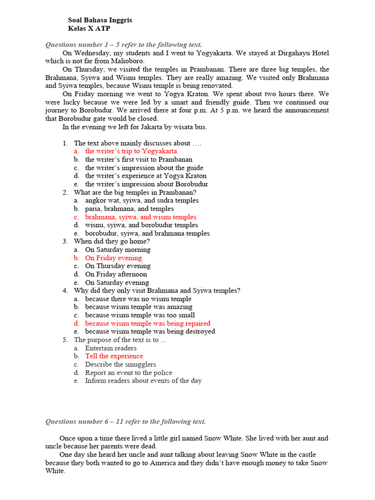 Soal Bahasa Inggris Kelas X | PDF | Coffeehouse | Snow White