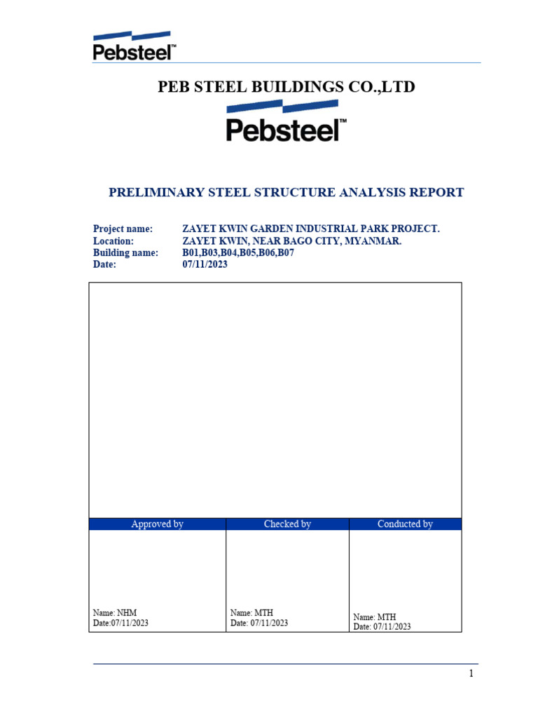 PEB-Preliminary Structural report-ZAYET KWIN GARDEN INDUSTRIAL PARK PROJECT-B01, B03, B04, B05 ...