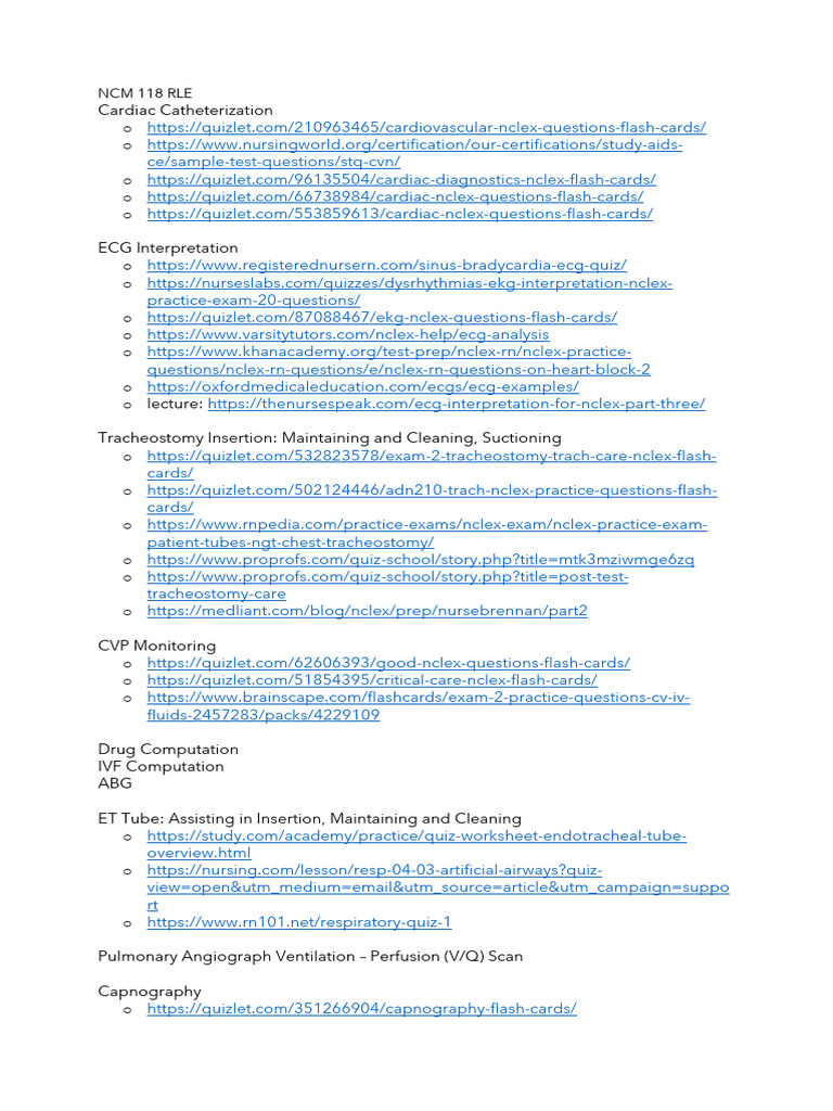 NCM 118 and 118119 RLE Links Midterms | PDF | Medical Treatments ...