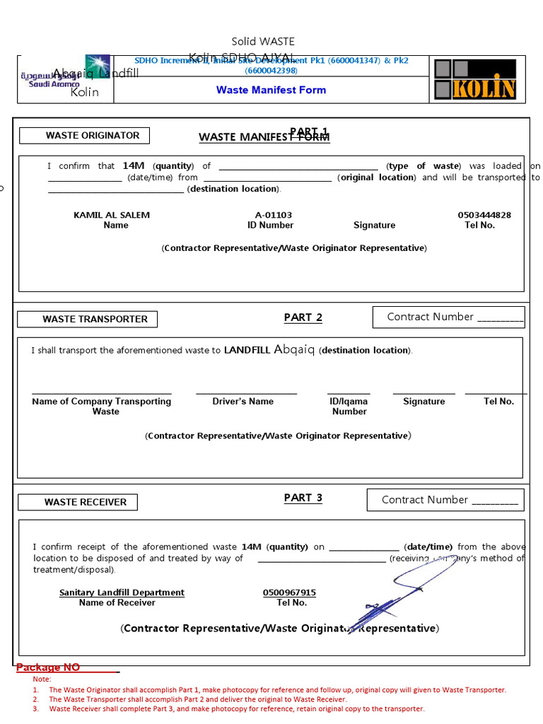 Kolin - Solid Waste Manifest Form - Kolin | PDF | Waste | Municipal ...