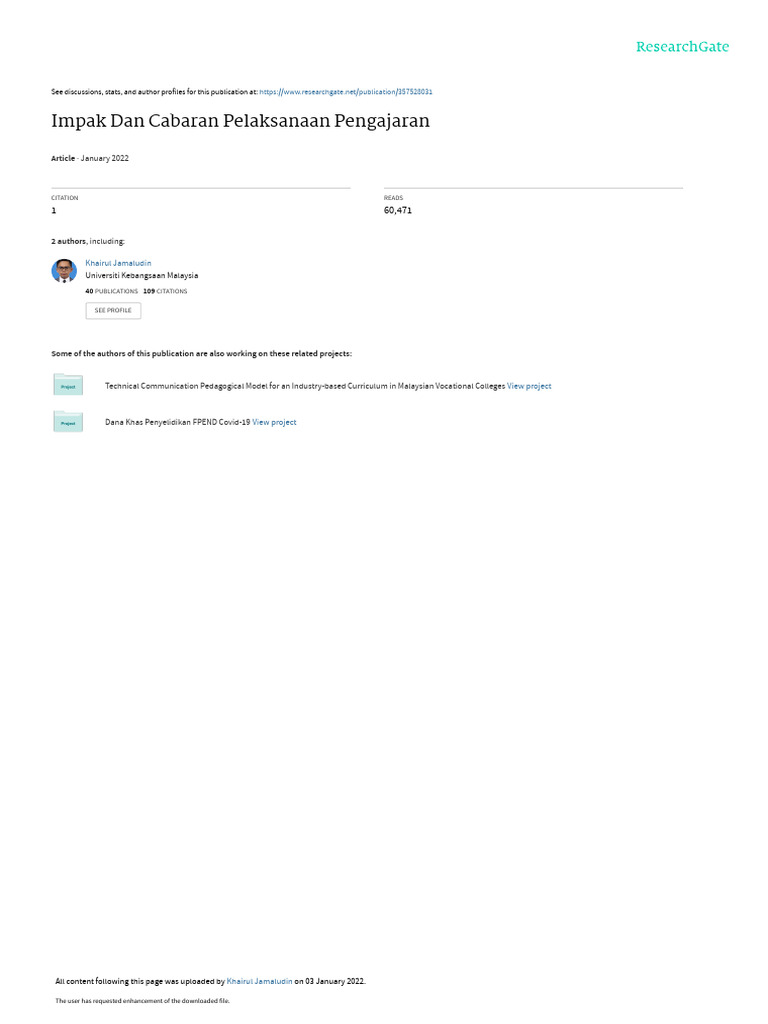 Impak Dan Cabaran Pelaksanaan Pengajaran | PDF