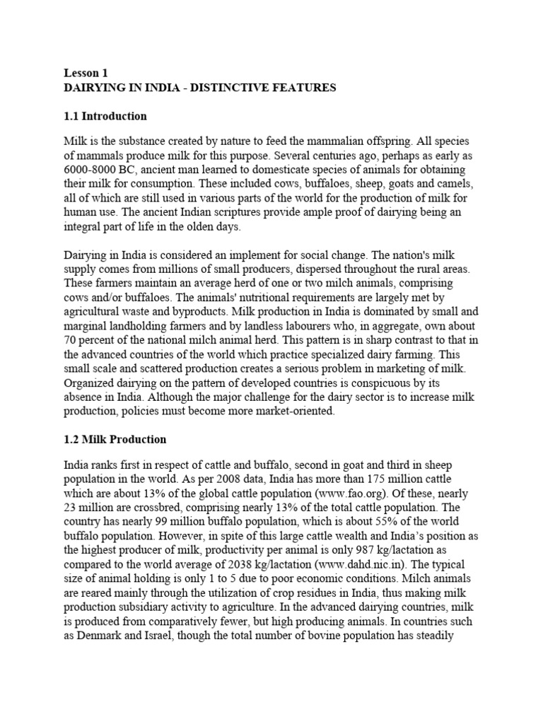 1 Introduction and History of Dairy Development in India | PDF | Cattle ...
