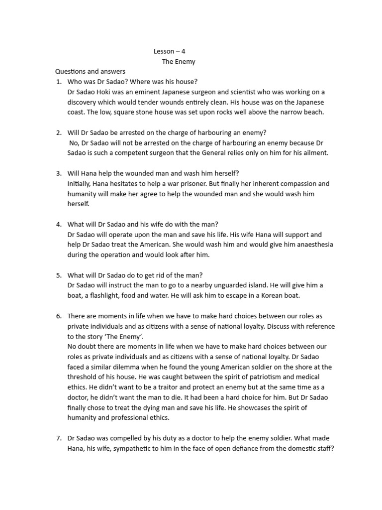 12th Lesson - 4 (The Enemy) | PDF | Social Science