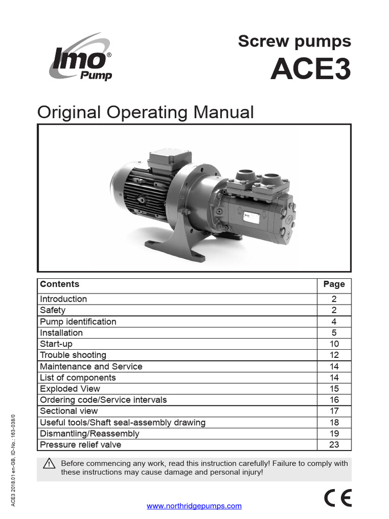 Imo ACE3 Series Screw Pump Range Instruction Manual and Parts List | PDF | Pump | Valve