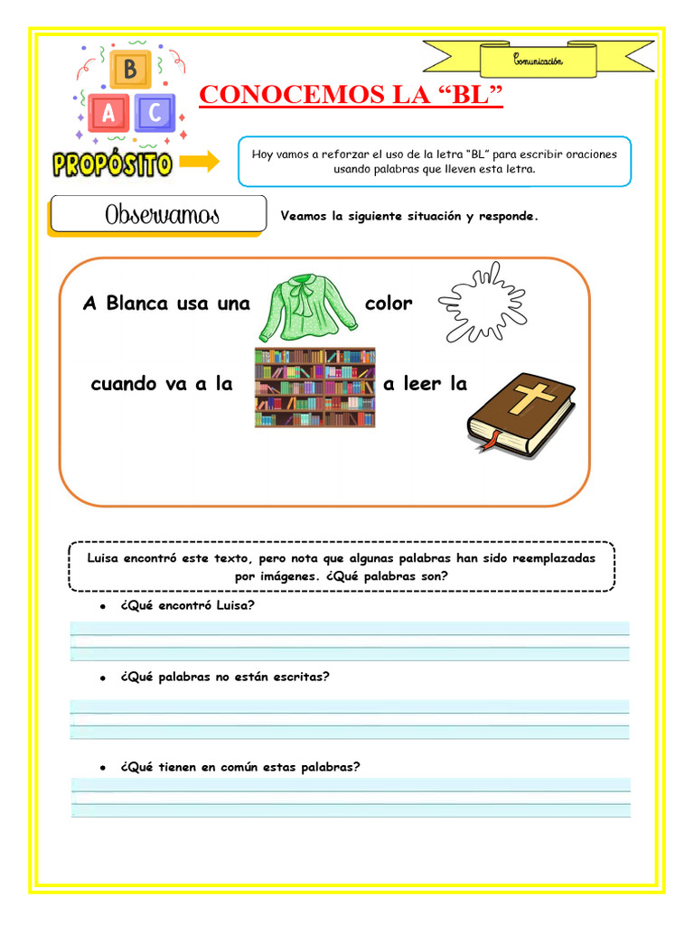 Actividades de Escritura con "BL" y "BR" | PDF | Estudios de idiomas ...