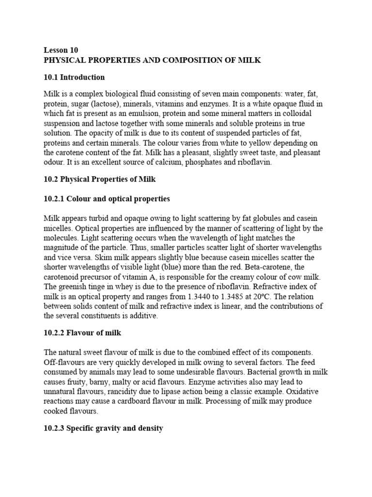 Physical Properties and Composition of Milk | PDF | Milk | Vitamin