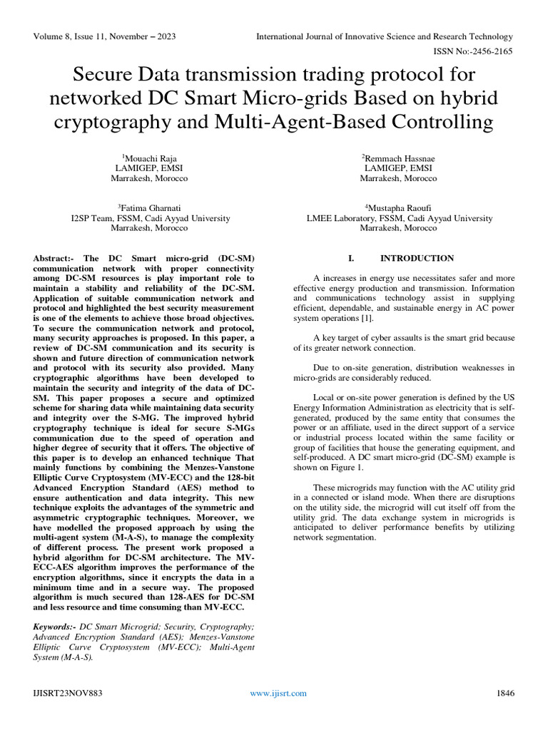 Secure Data Transmission Trading Protocol For Networked DC Smart Micro-Grids Based On Hybrid ...