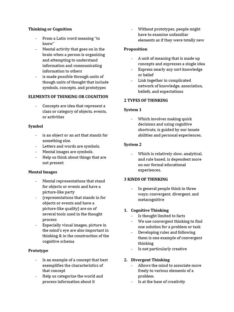 Thinking (Week 9) Reviewer | PDF | Thought | Reason