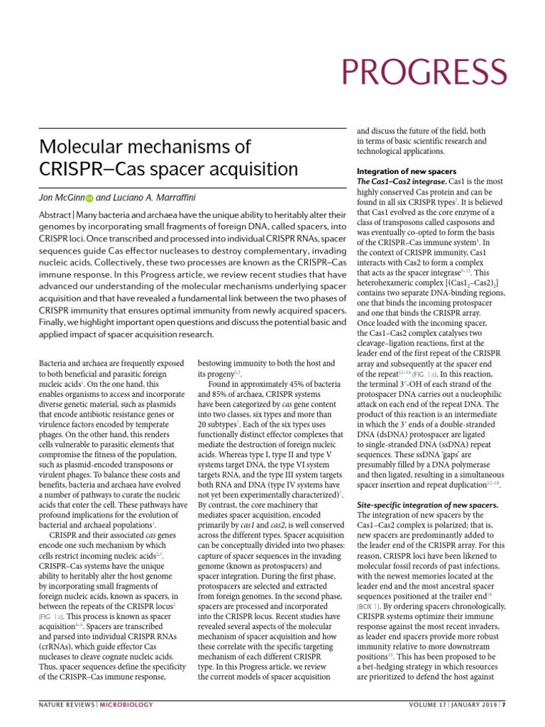 Progress: Molecular Mechanisms of CRISPR-Cas Spacer Acquisition | PDF | Crispr | Dna