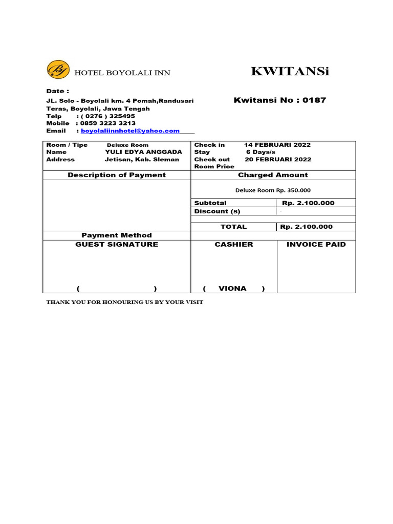 Bil Hotel Boyolali Inn Fix Intro Feb 2022 | PDF