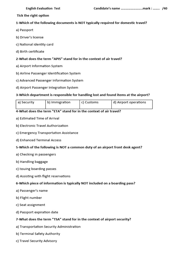 Test Pour Agent D'acceuil | PDF | Airport | Airport Security