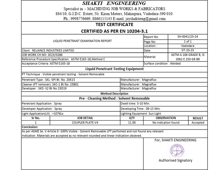 Coupler Plate DP Test | PDF | Procedural Knowledge | Industrial Processes