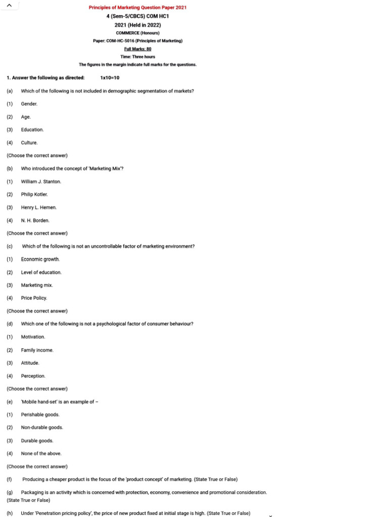 Principles of Marketing Exam Paper 2021 | PDF | Marketing | Consumer Behaviour