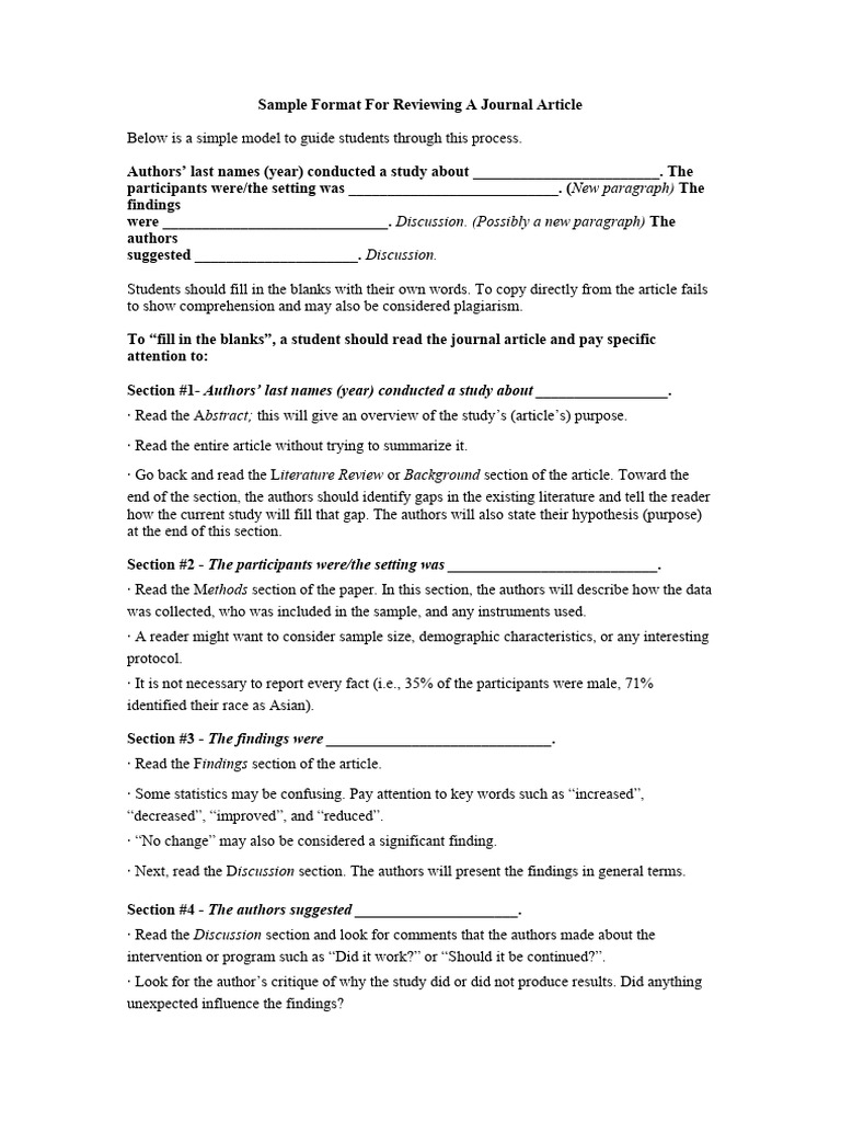 Journal Article Review Template | PDF | Reading Comprehension ...