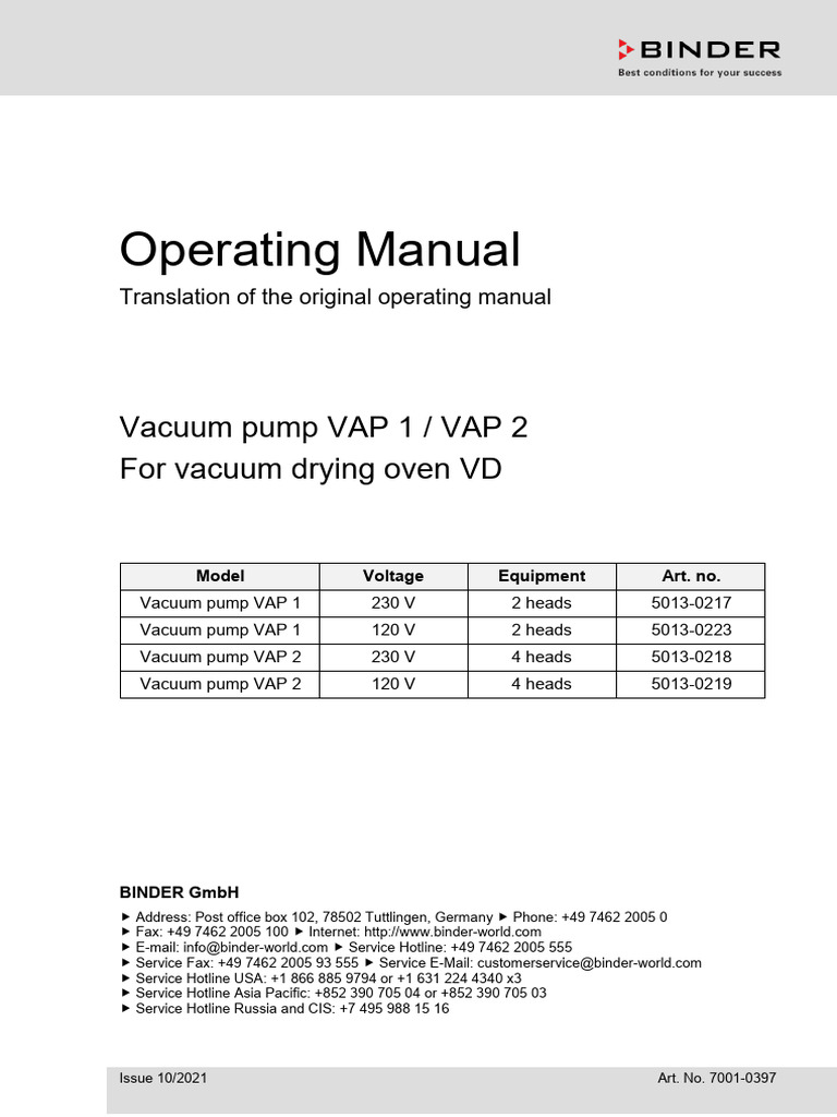 VAP 1/VAP 2 Vacuum Pump Manual | PDF | Safety