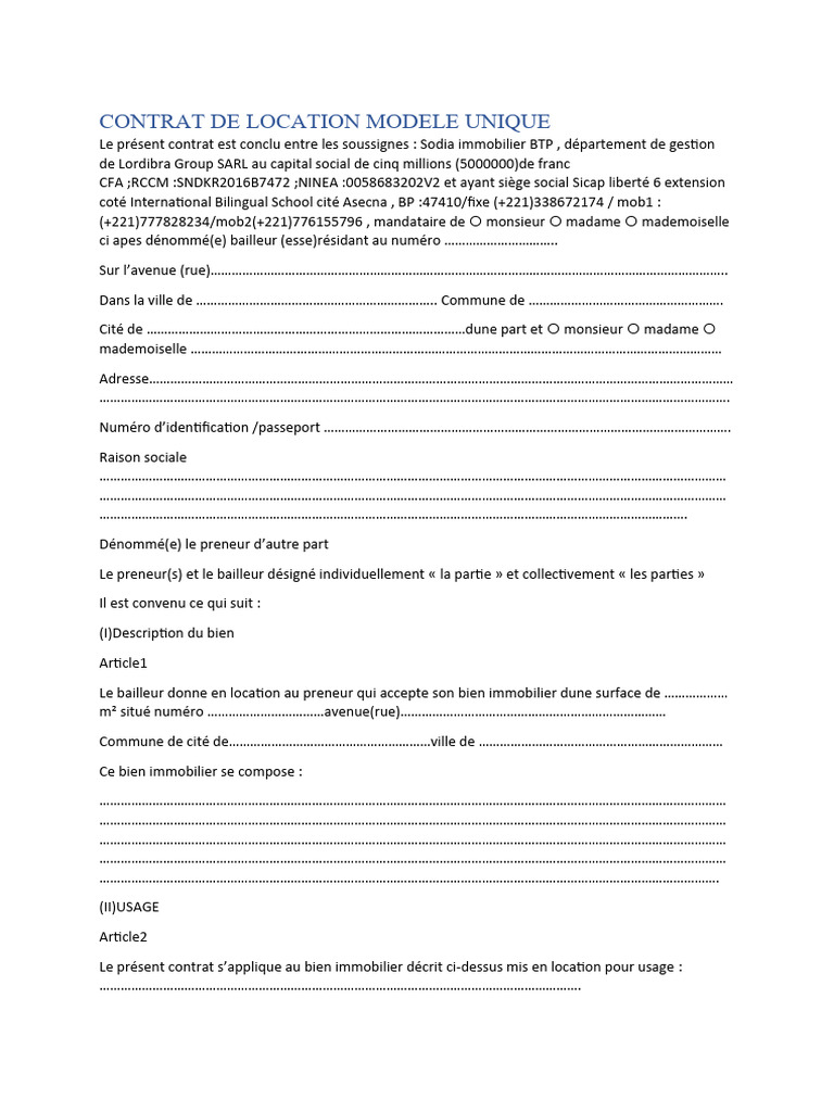 Modèle de contrat de location simple | PDF | Économie | Argent