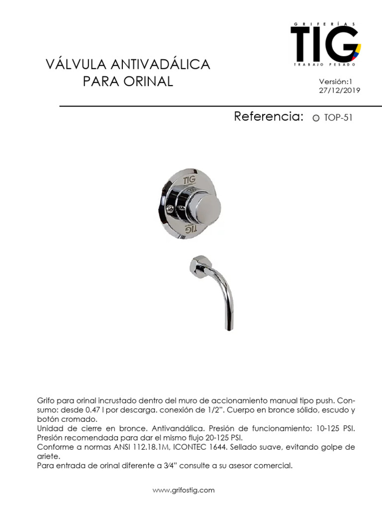 TOP-51 Valvula Antivandalica para Orinal | Descargar gratis PDF | Tap ...