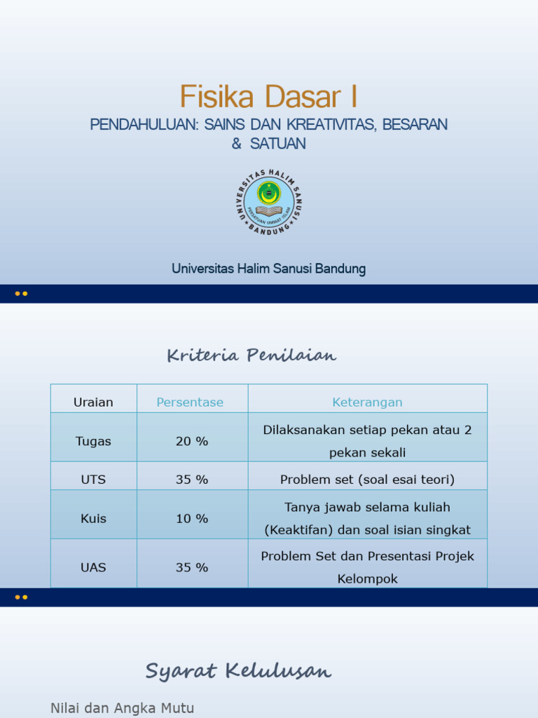 Kuliah 1 - Fisdas 1 - Sains Dan Kreativitas (Besaran Dan Satuan) | PDF | Sains & Matematika