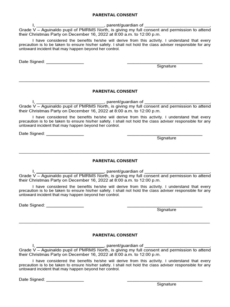 Parental Consent for Christmas Party | PDF