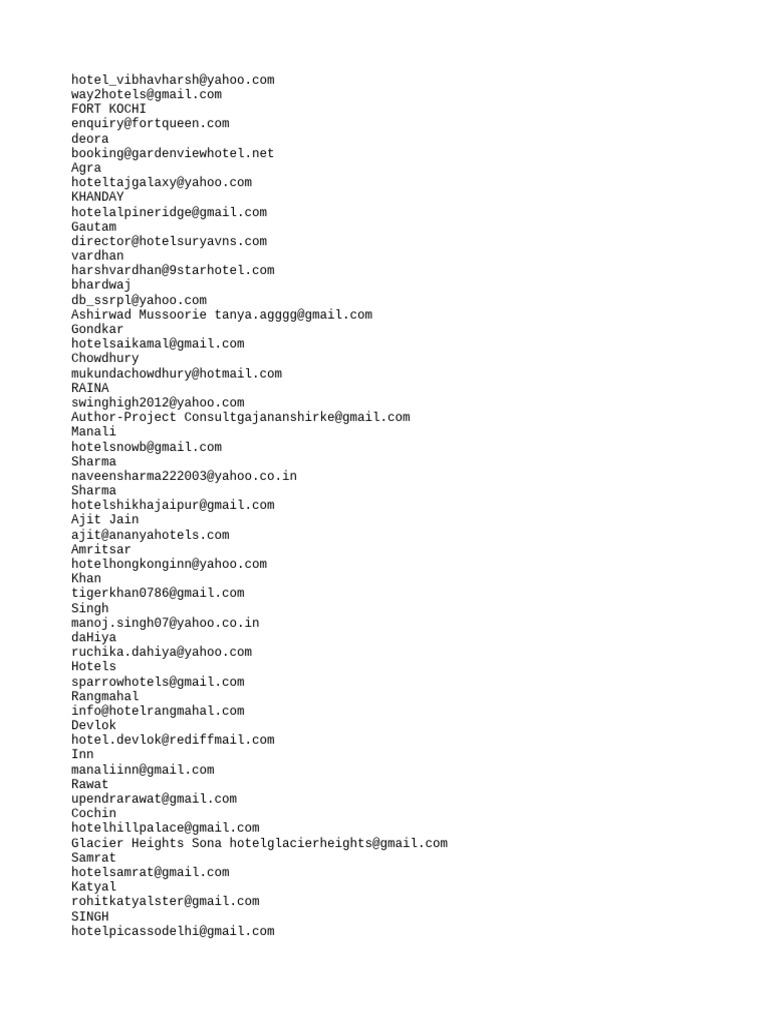 Hotel List With Email | PDF | Tourist Accommodations | Tourism