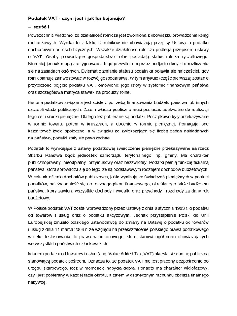 Podatek VAT - Czym Jest I Jak Funkcjonuje Czi (Kujawsko-Pomorski ODR) | PDF