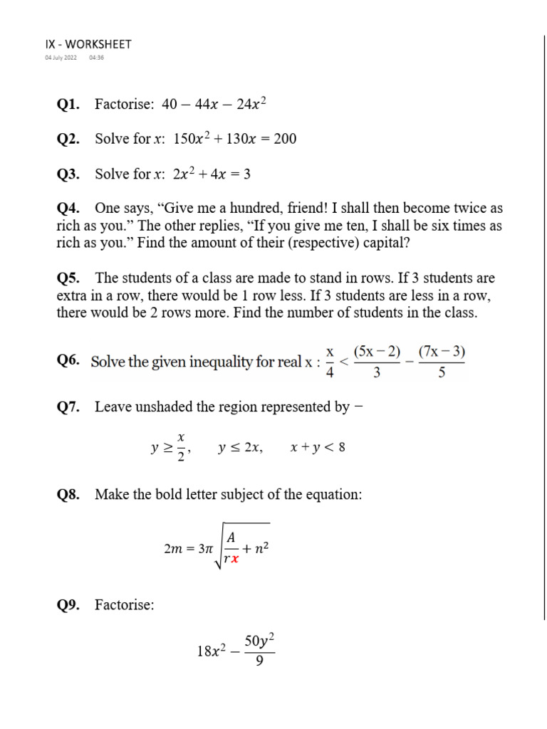 IX Worksheet | PDF