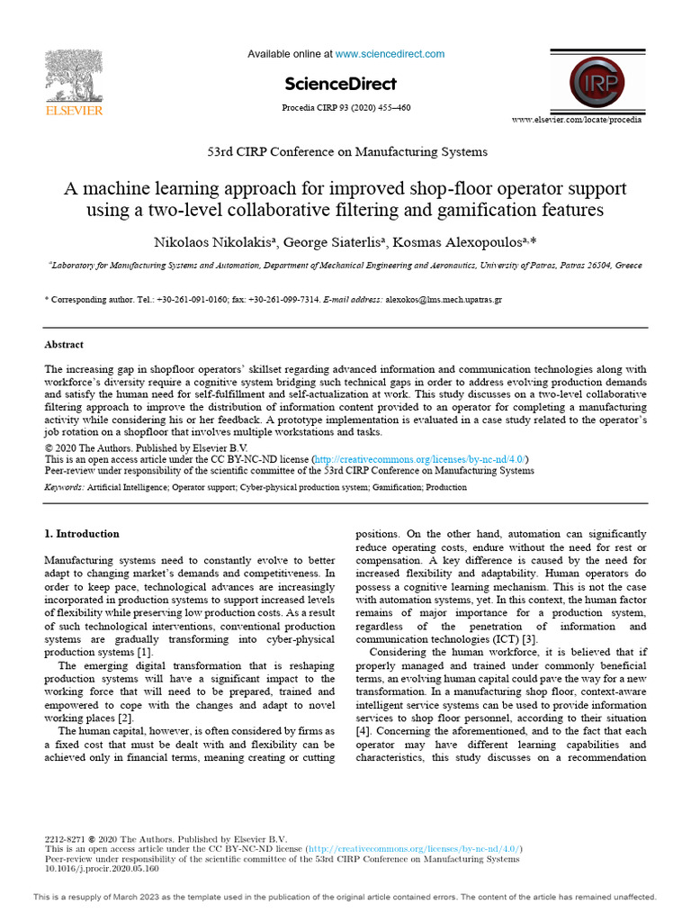 A Machine Learning Approach For Improved Shop Floor Operator Sup - 2020 ...