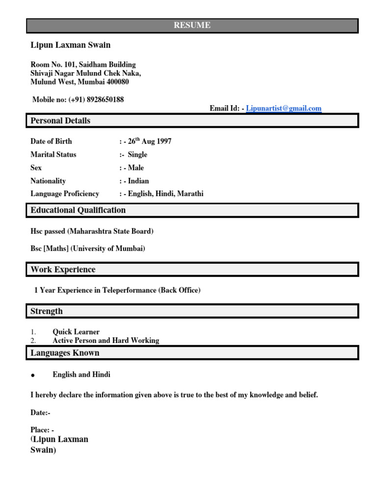 Entry-Level Resume: Lipun Swain | PDF