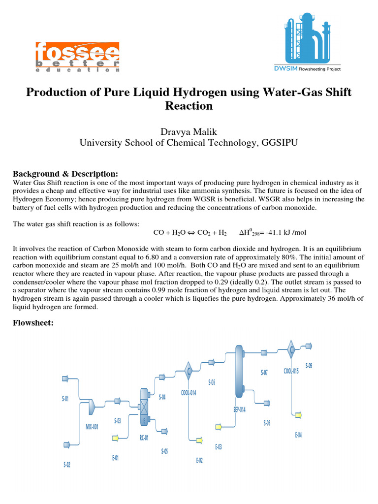 Production of Hydrogen Using WGSR | PDF